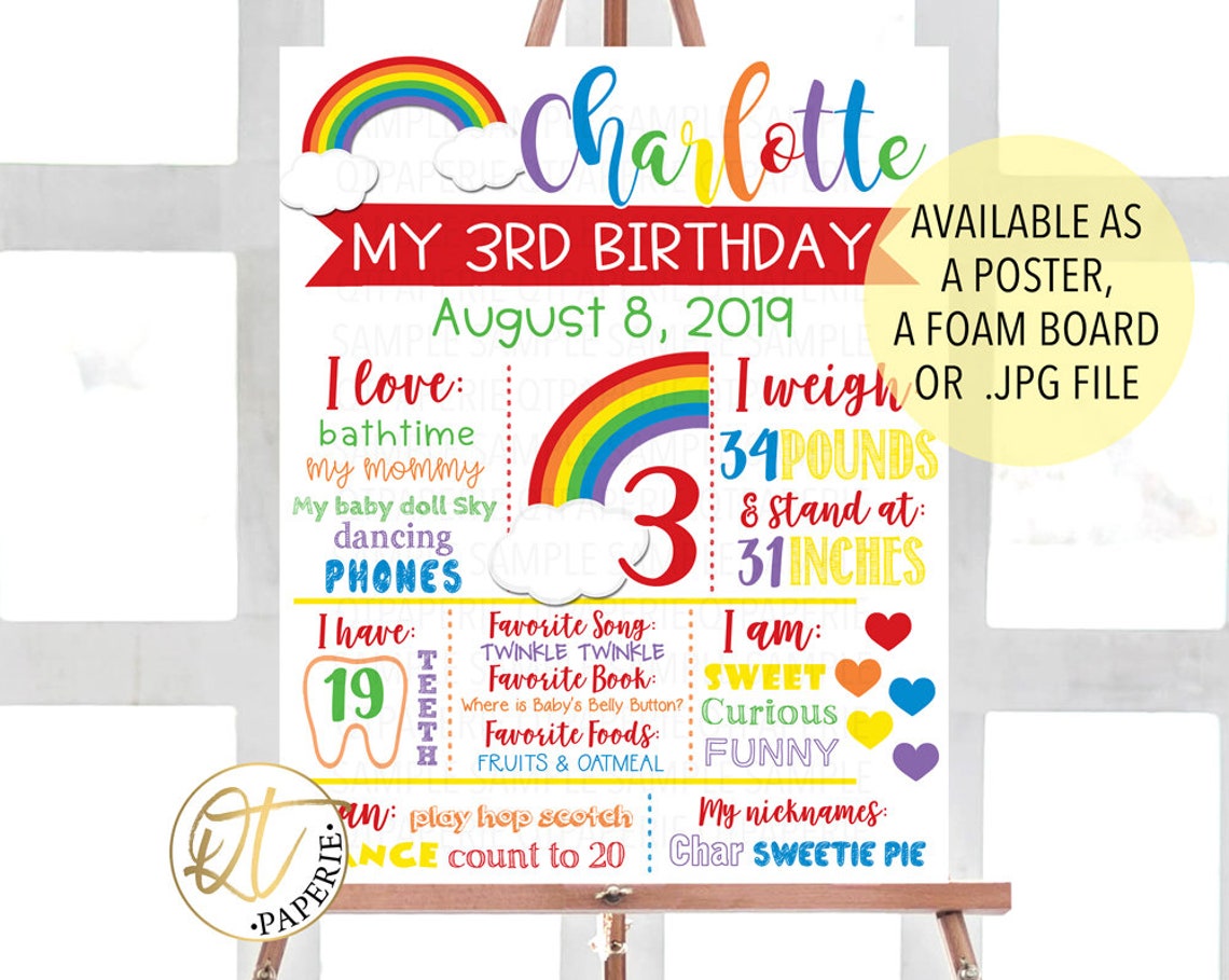 Rainbow Birthday Sign Rainbow Birthday Poster Rainbow First | Etsy