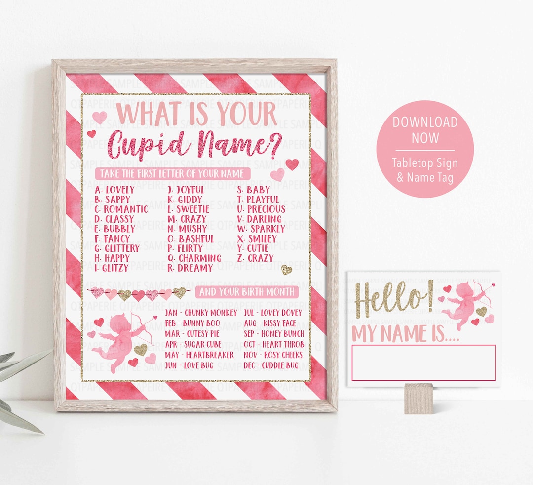 Cupid Name Sign, Valentine Birthday Game, What is Your Cupid Name Game ...