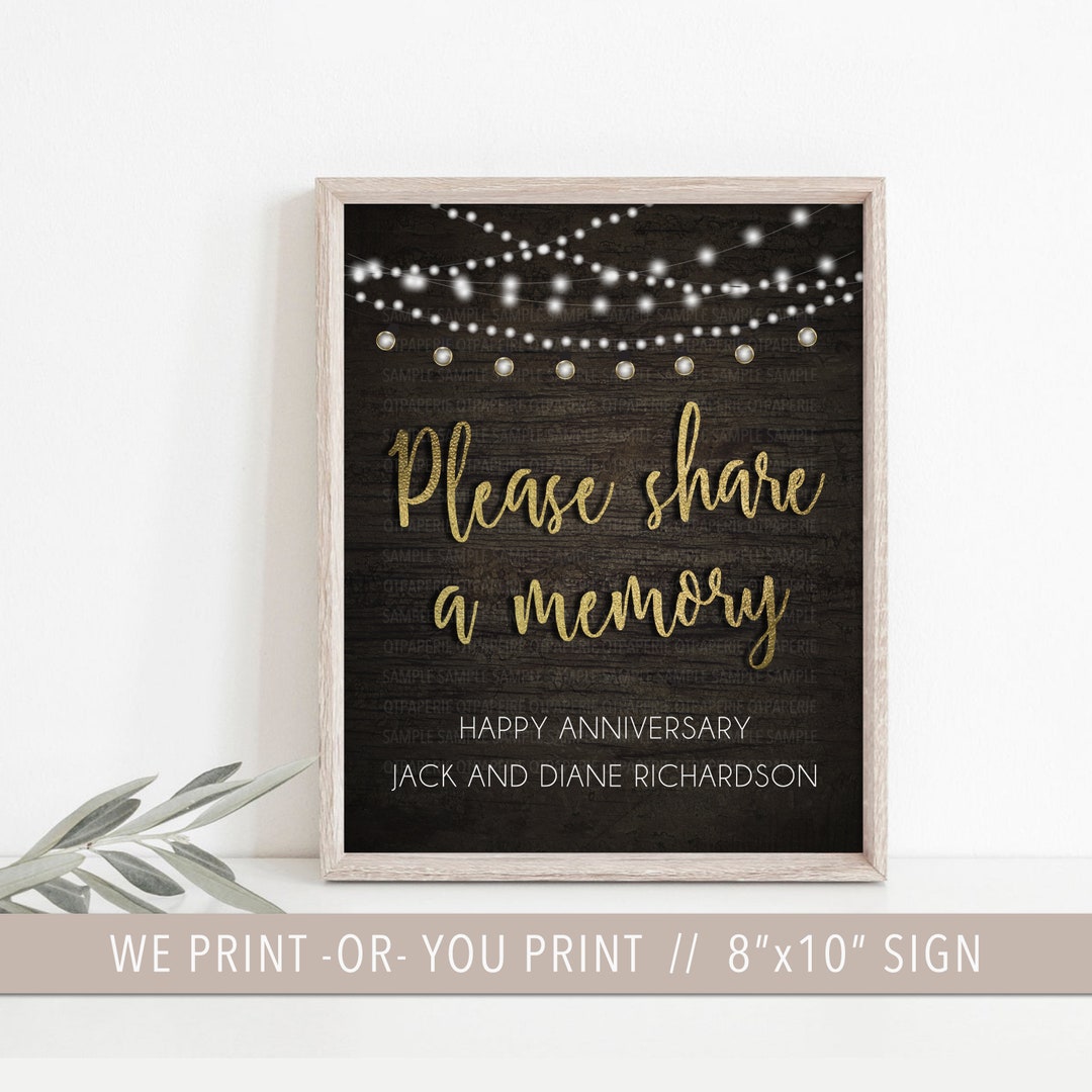 Rustic Share A Memory Sign, Anniversary Memory Table Sign, 50th Wedding ...