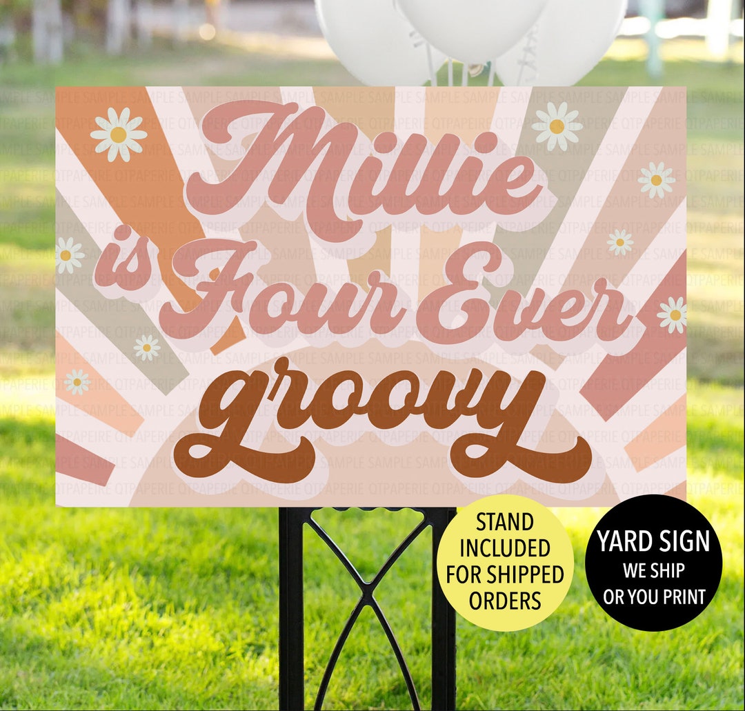 Four Ever Groovy Birthday Sign, Boho Retro Sunshine Birthday Sign ...