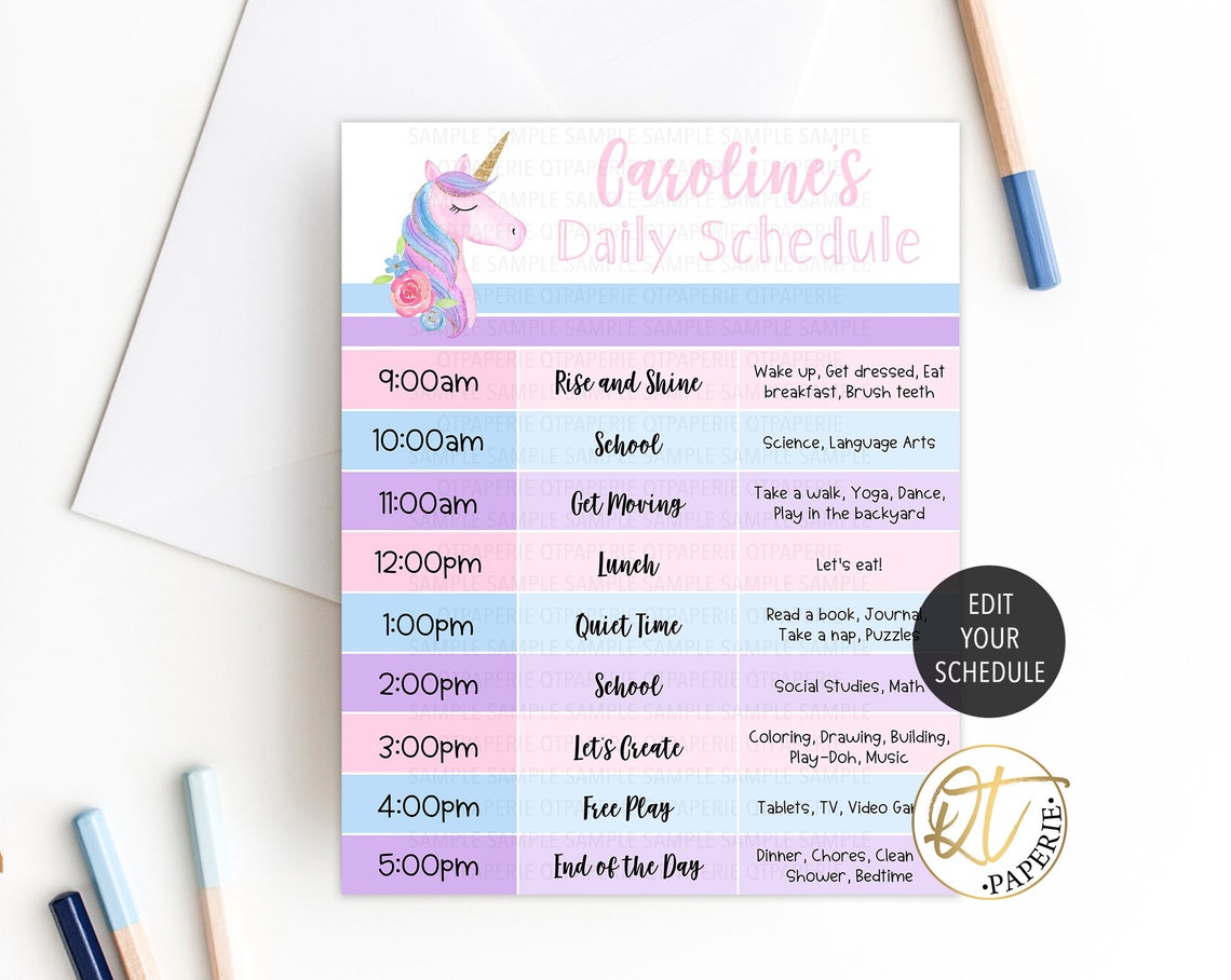 Unicorn Home School Daily Schedule Unicorn Daily Routine | Etsy