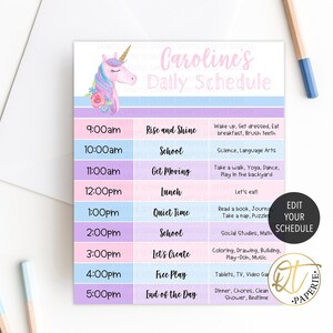 Unicorn Home School Daily Schedule, Unicorn Daily Routine Schedule ...