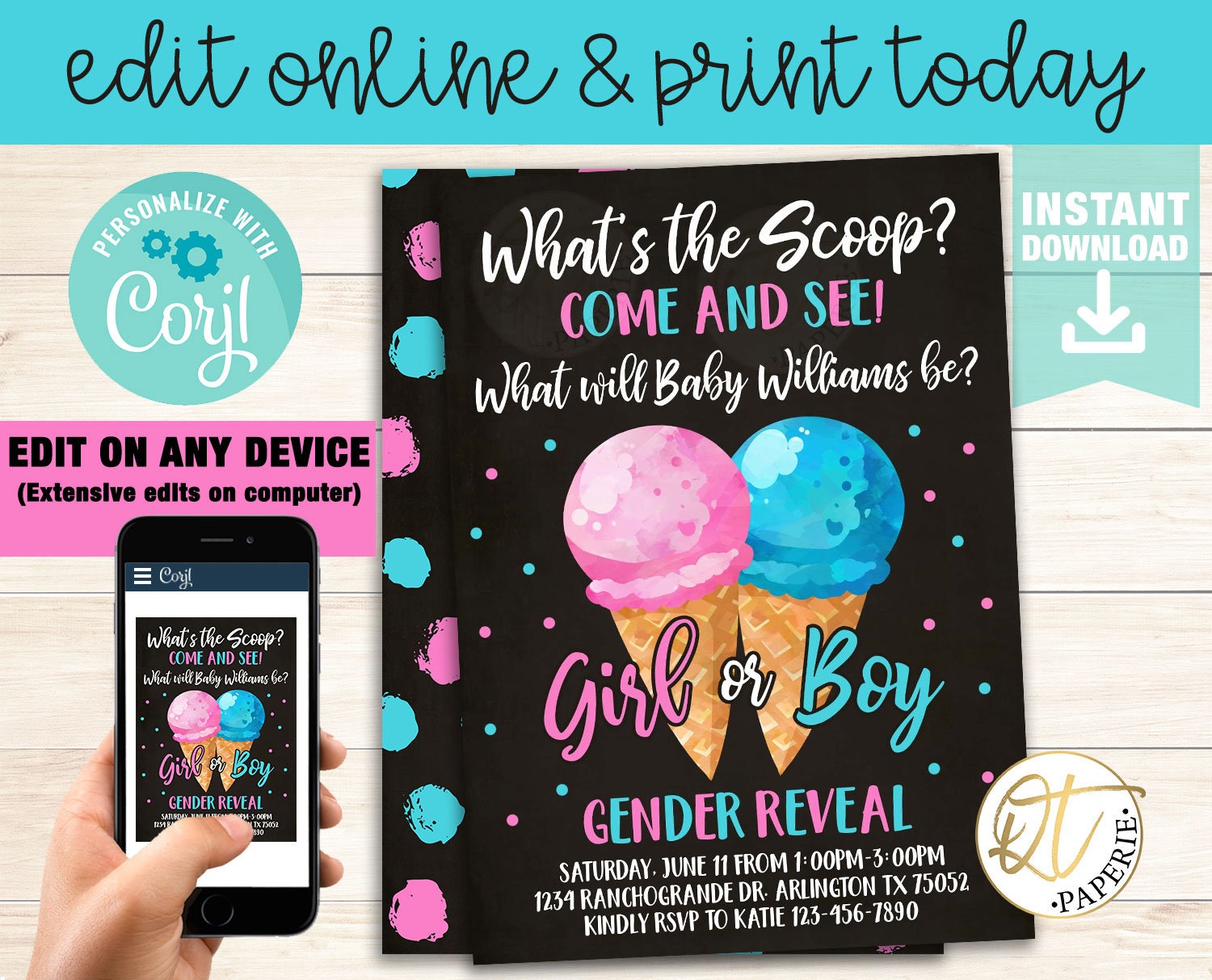 Whats the Scoop Gender Reveal Invitation Ice Cream Gender - Etsy