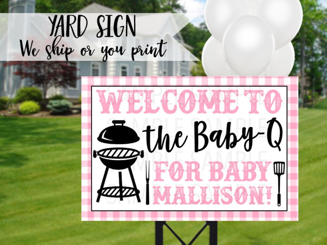 Pink Baby Q Baby Shower Sign, Pink Barbeque Baby Shower Yard Sign, Baby ...