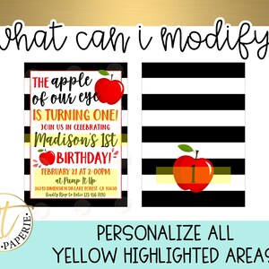 Apple Invitation Template, Apple Birthday Invitation, Apple Party ...