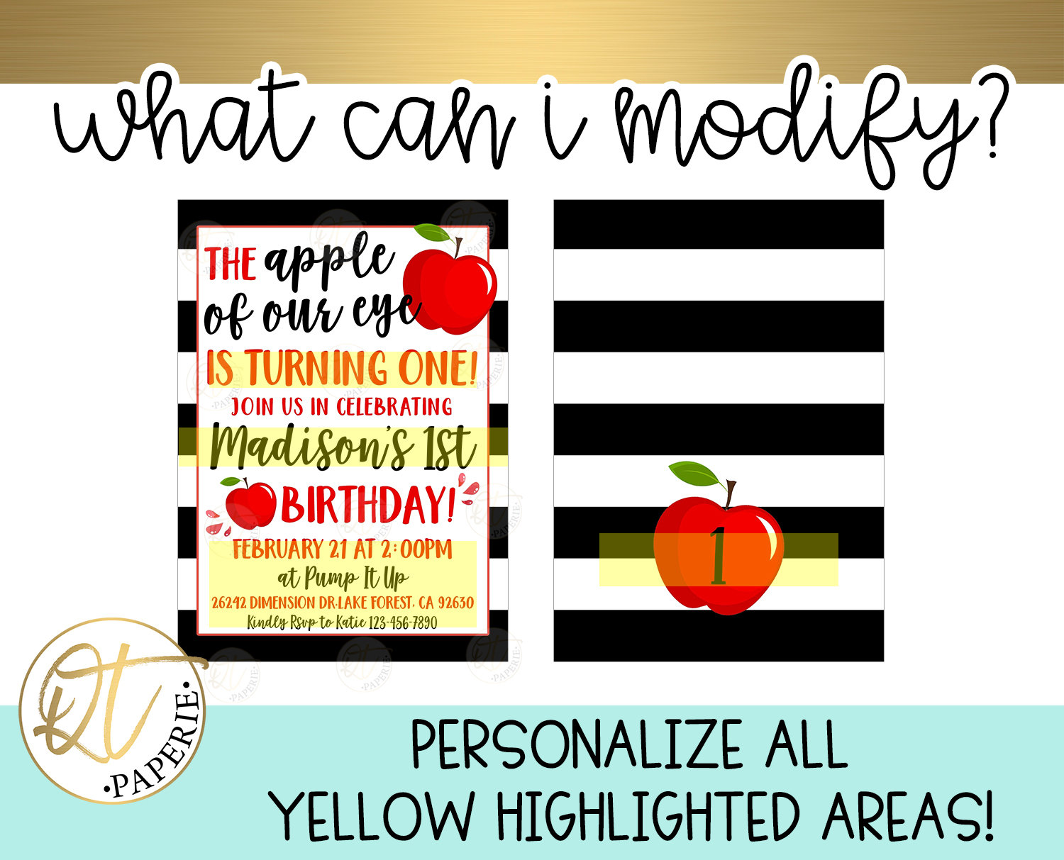 Apple Invitation Template Apple Birthday Invitation Apple | Etsy