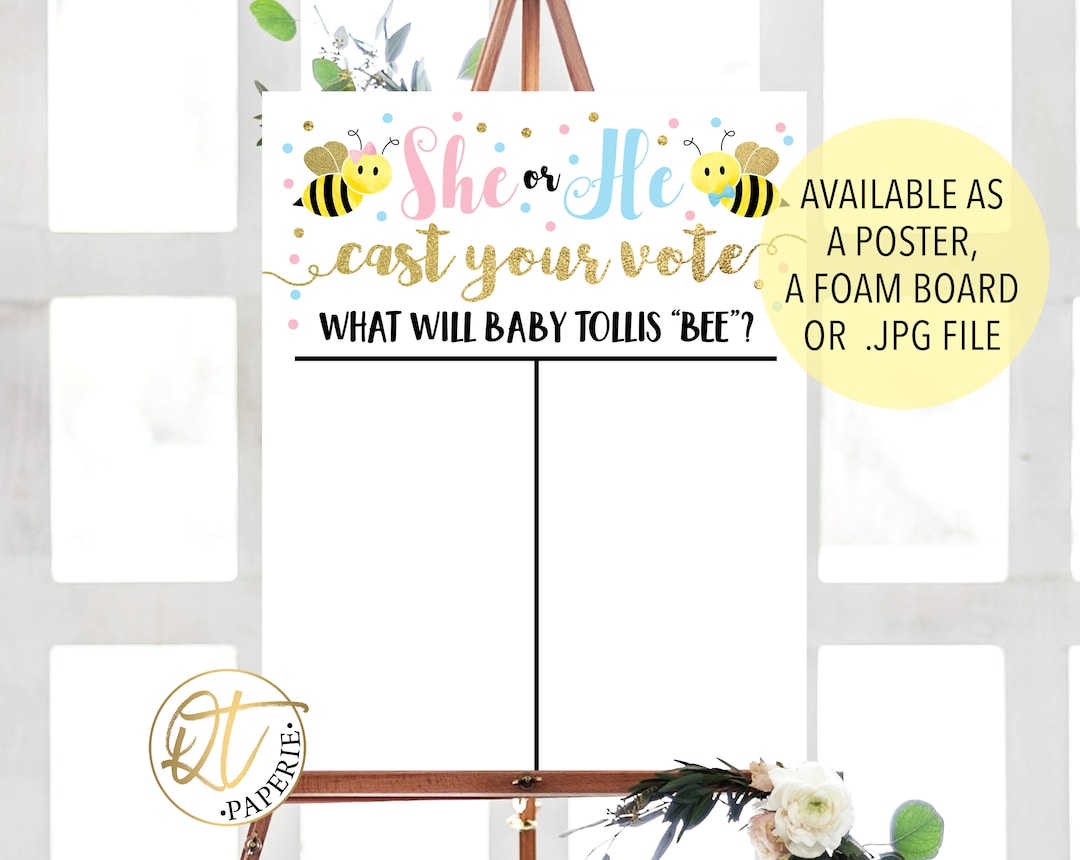 What Will Baby Bee Vote Sign, Bee Gender Vote Sign, Bee Gender Reveal ...