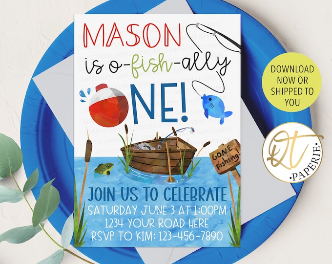 EDITABLE Fishing Birthday Invitation Template for 1st Birthday ...