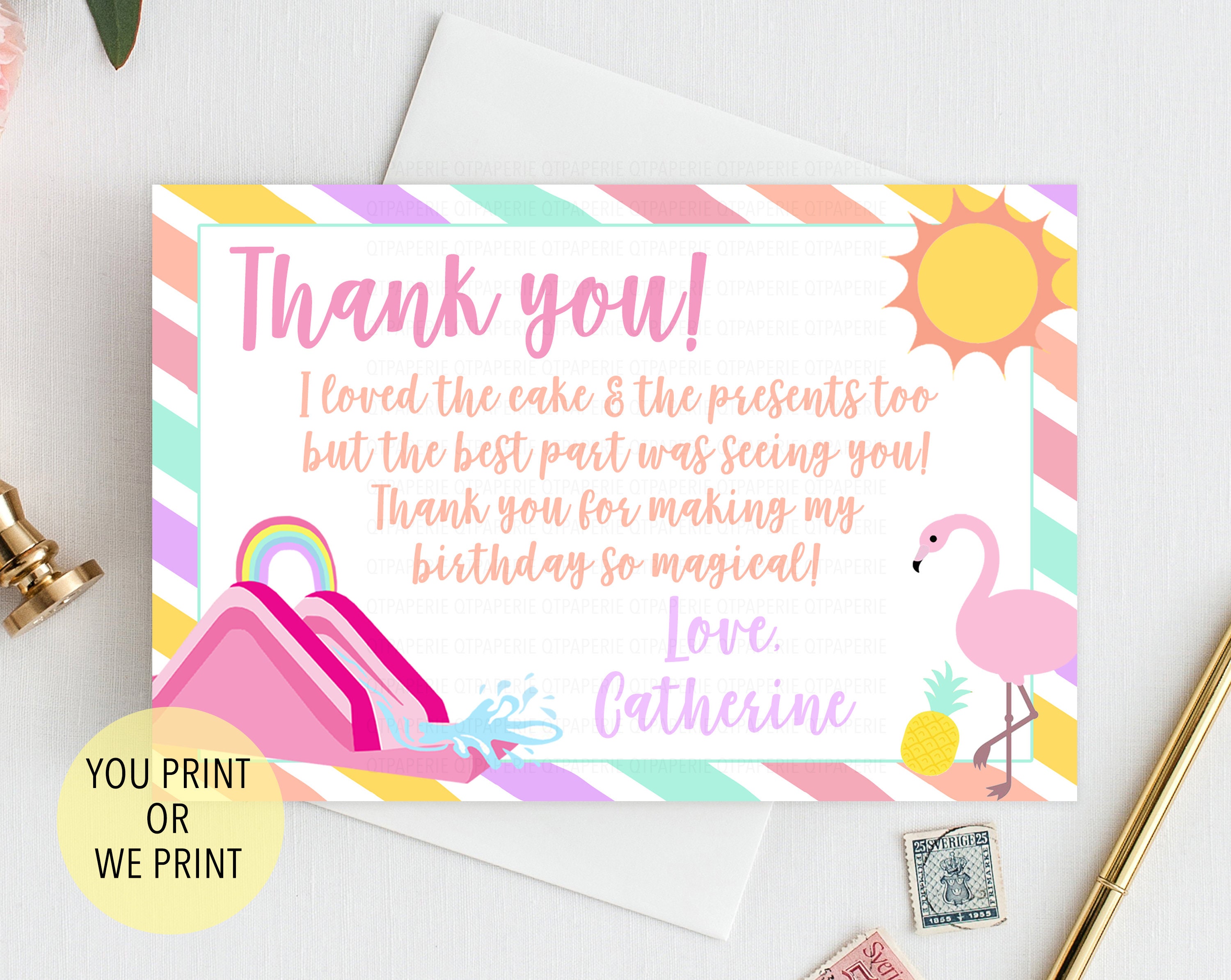 Water Slide Thank You Card Waterslide Birthday Thank You | Etsy
