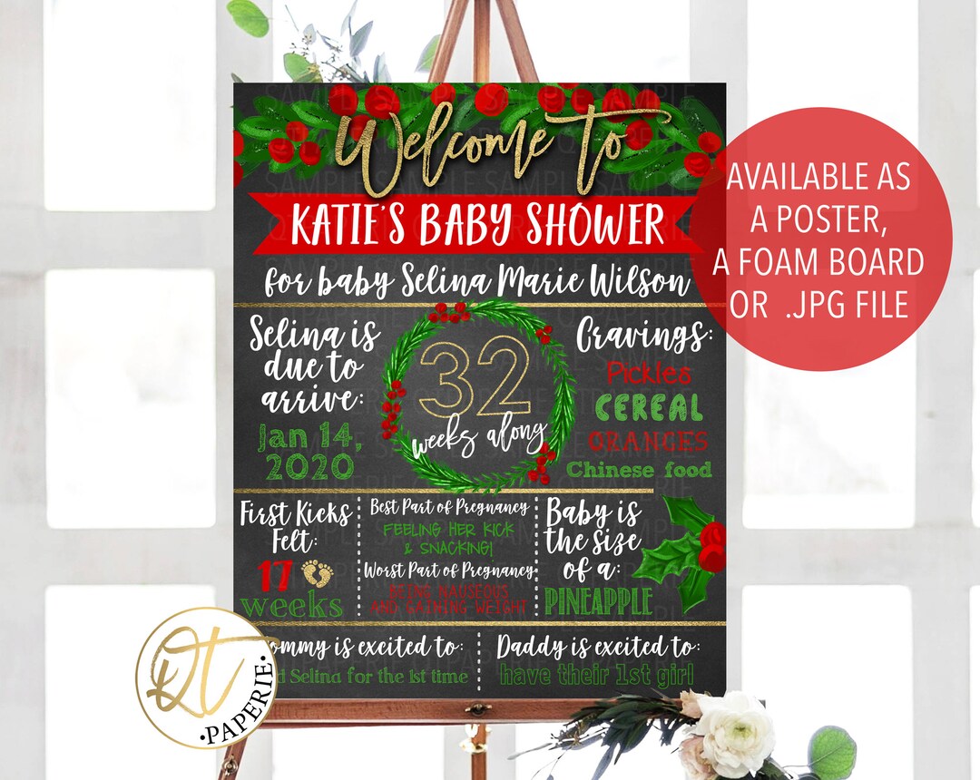 Christmas Baby Shower Sign, Winter Baby Shower Poster, Holly Baby ...