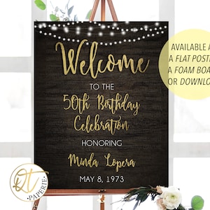 50th Birthday Welcome Sign, Rustic Gold Birthday Celebration Sign ...