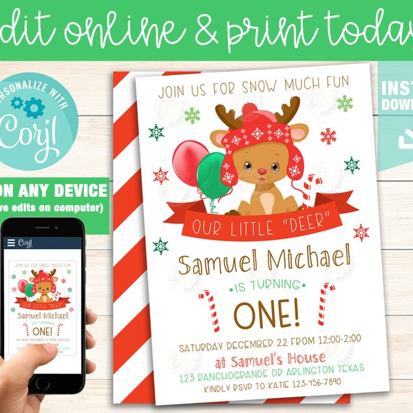 Reindeer Invite - Etsy