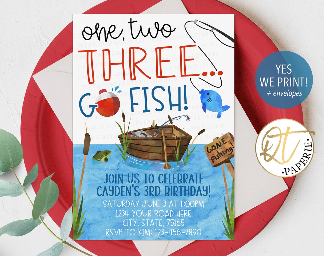 One Two Three Go Fish Birthday Invitation, Fishing Birthday Invitation ...
