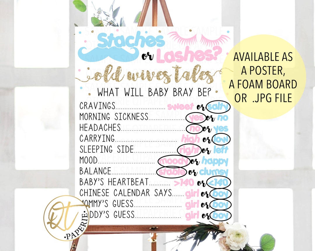 Lashes or Staches Gender Reveal Sign, Lashes or Staches Old Wives Tale ...