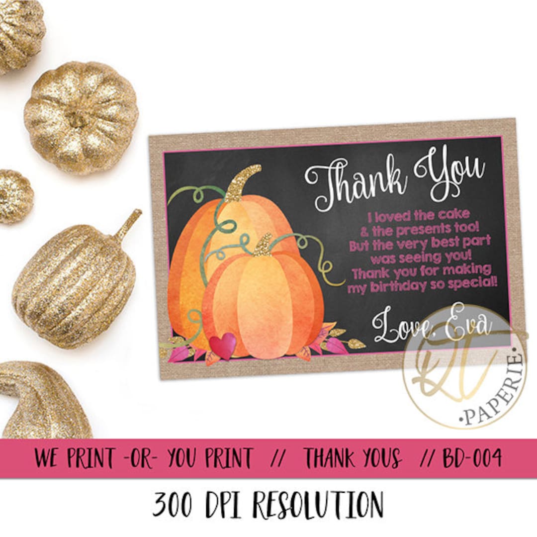 Pumpkin Thank You Card, Pumpkin Birthday Thank You, Pumpkin 1st ...