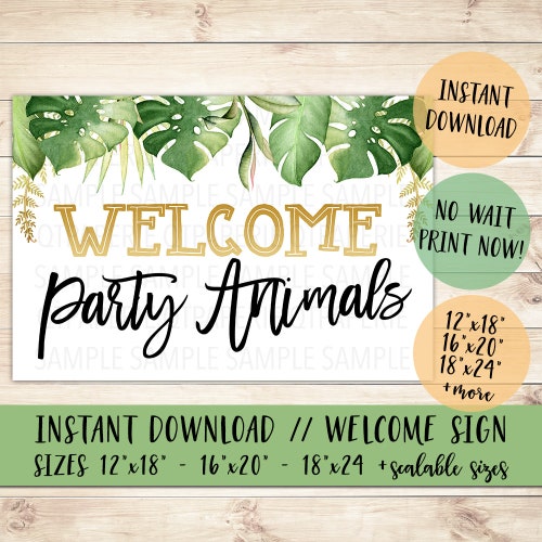 Welcome Party Animals Sign Safari Welcome Sign Printable - Etsy