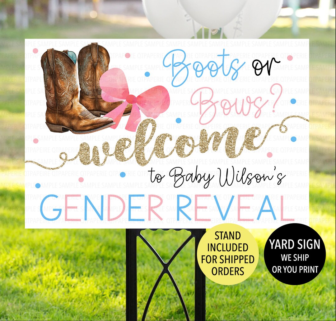 Boots or Bows Welcome Gender Reveal Sign, Boots Reveal Yard Sign ...
