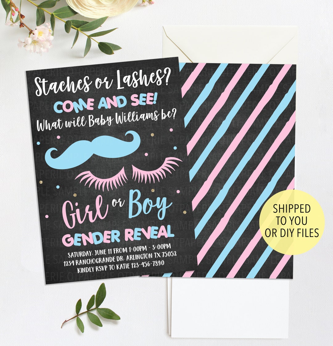 Lashes or Staches Gender Reveal Invitation, Gender Reveal Idea, Boy or ...