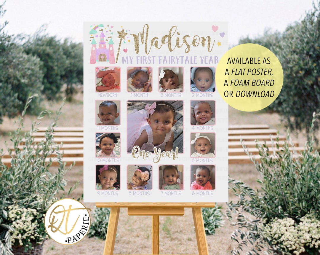 Princess 1st Year Sign, Royal Birthday Photo Collage, Fairy Tale First ...