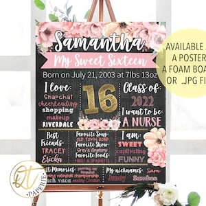 Sweet 16 Birthday Sign, Floral Sweet 16 Poster, 16th Birthday ...