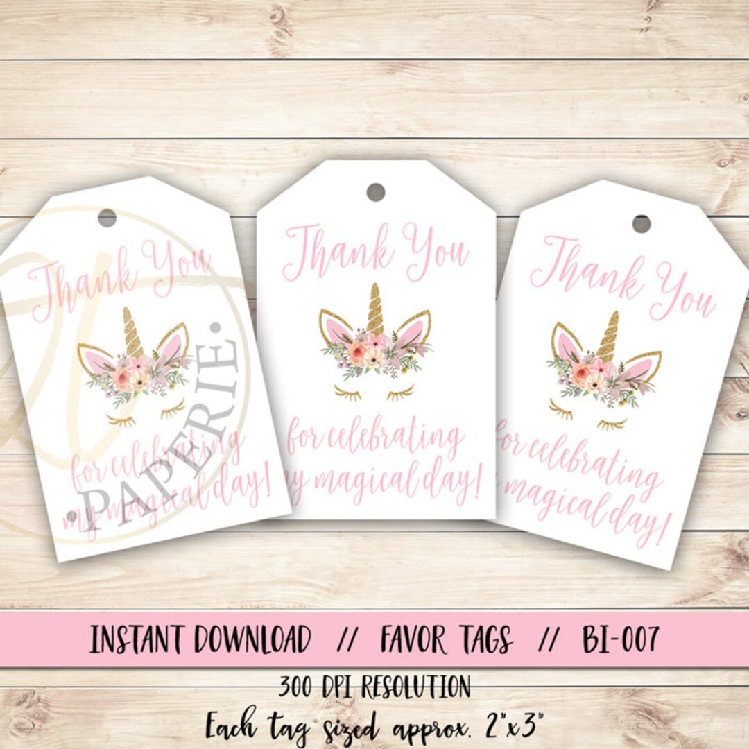Unicorn Tag, Unicorn Face Tag, Unicorn Thank You Tag, Unicorn Party Tag ...