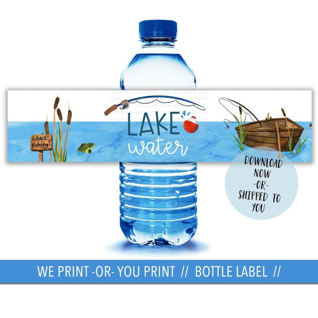 Lake Water Bottle Label, Fishing Birthday Water Bottle Label, Fish ...
