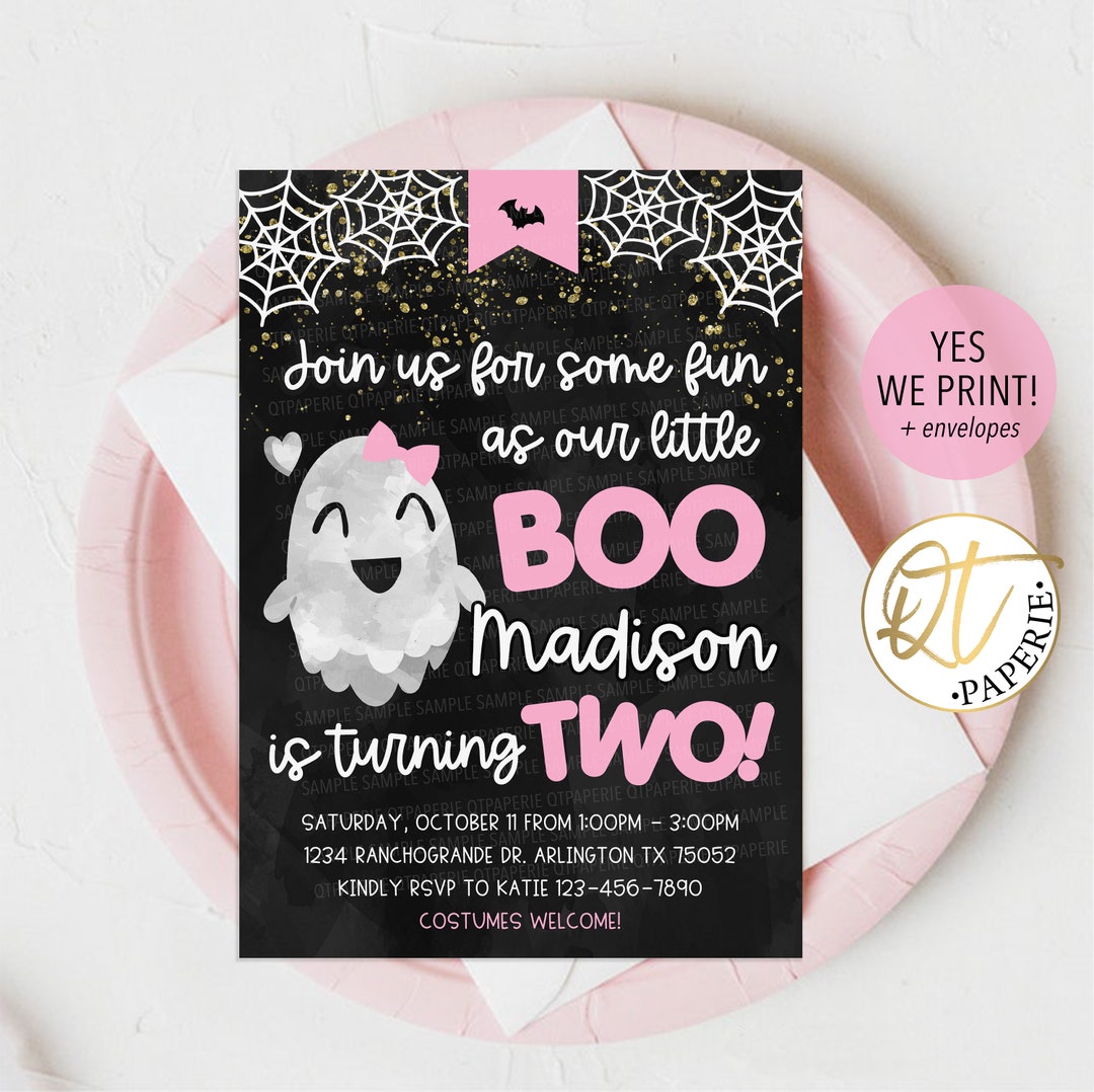 Little Boo Turning Two Halloween Birthday Invitation, Boo Ghost ...