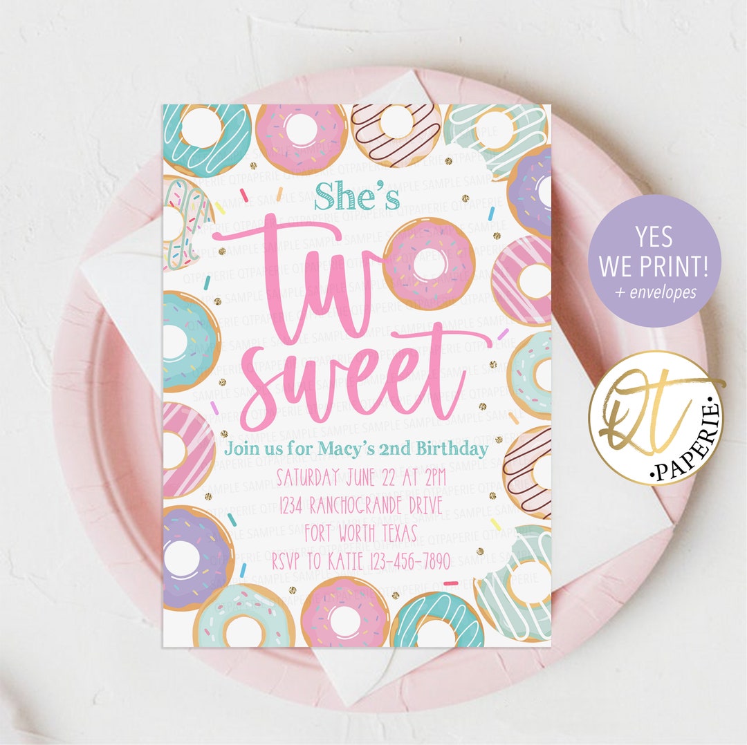 Two Sweet Invitation, Donut Birthday Invitation, Donut 2nd Birthday ...