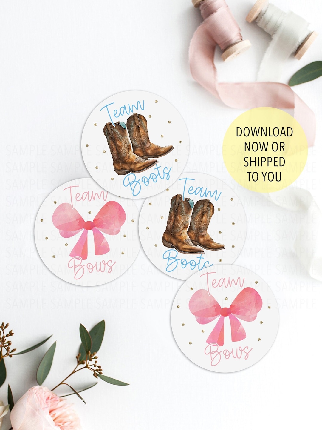 Boots or Bows Gender Reveal Sticker, Cowboy Gender Reveal Decor, Girl ...
