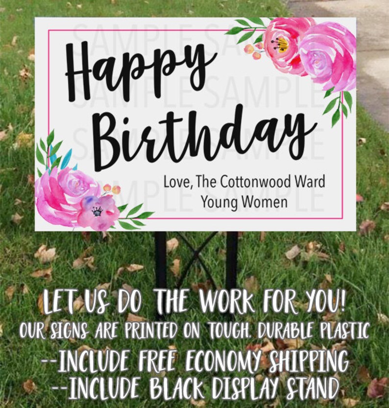 Pink Flowers Birthday Sign Girl Birthday Yard Sign Female | Etsy
