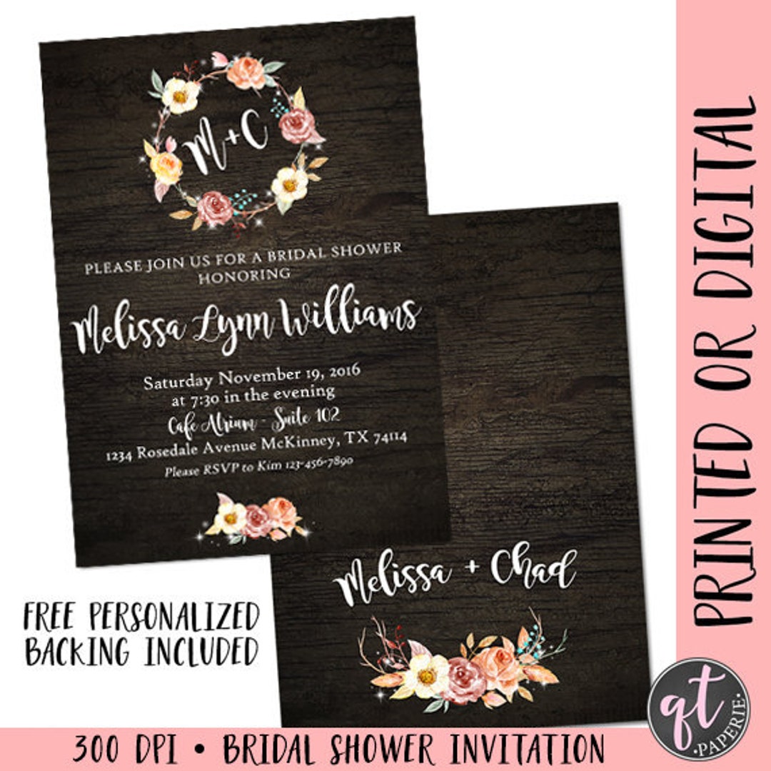 Rustic Bridal Shower Invitation, Bridal Shower Invite, Floral Bridal ...