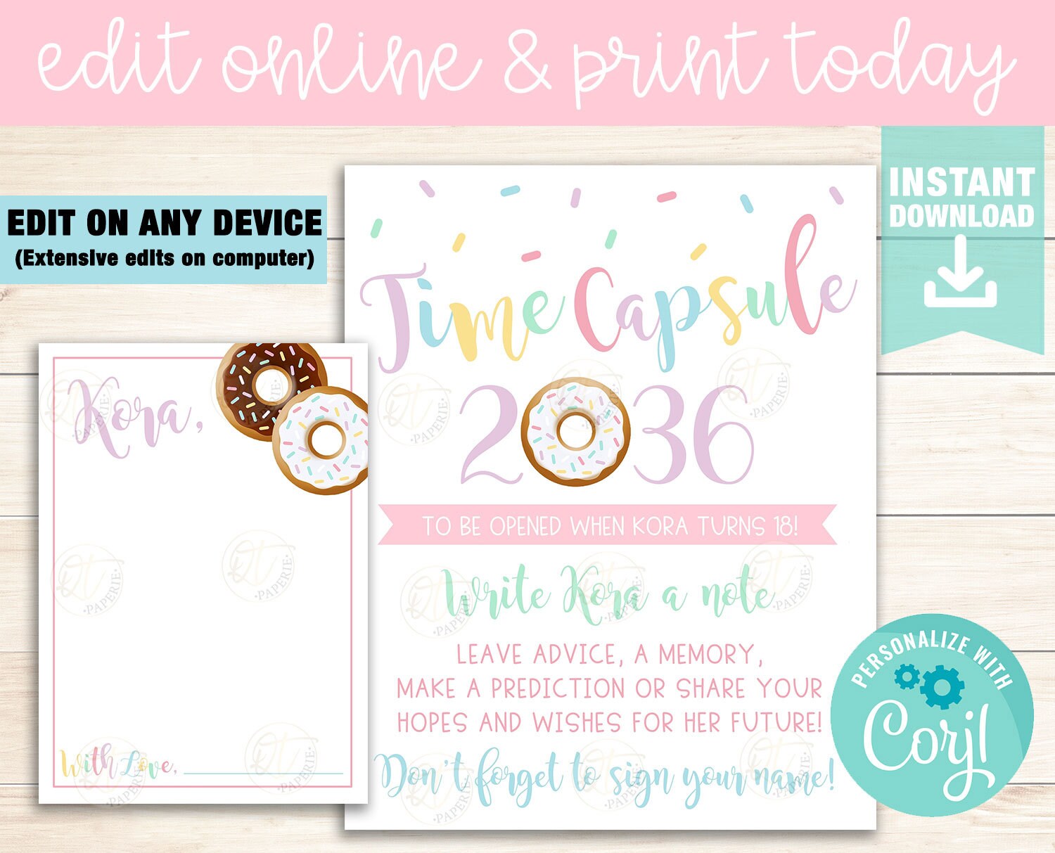 Donut Time Capsule Template, Donut 1st Birthday Time Capsule, Donut ...