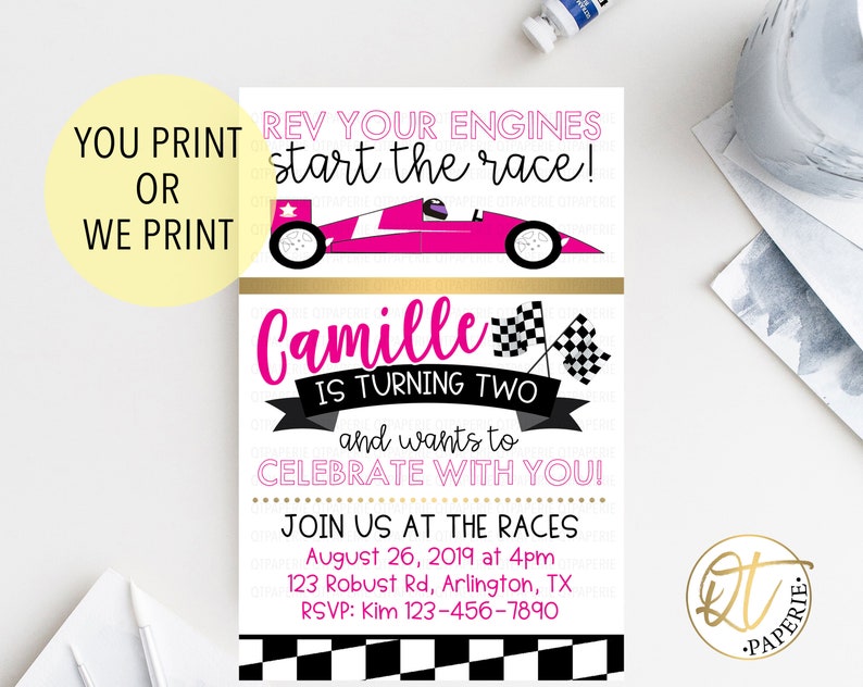 Girl Race Car Birthday Invitation Race Car Invitation Pink | Etsy
