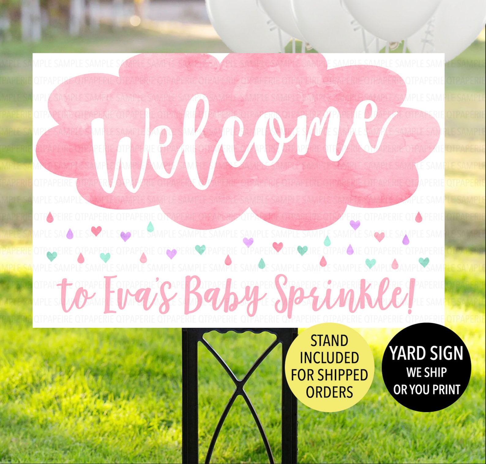 Pink Baby Sprinkle Welcome Sign, Rain Cloud Baby Shower Welcome, Girl ...
