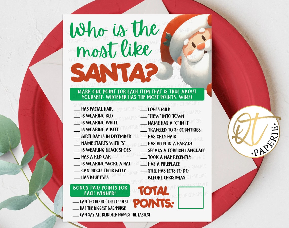 Who is Most Like Santa Game, Funny Family Christmas Game, Printable ...
