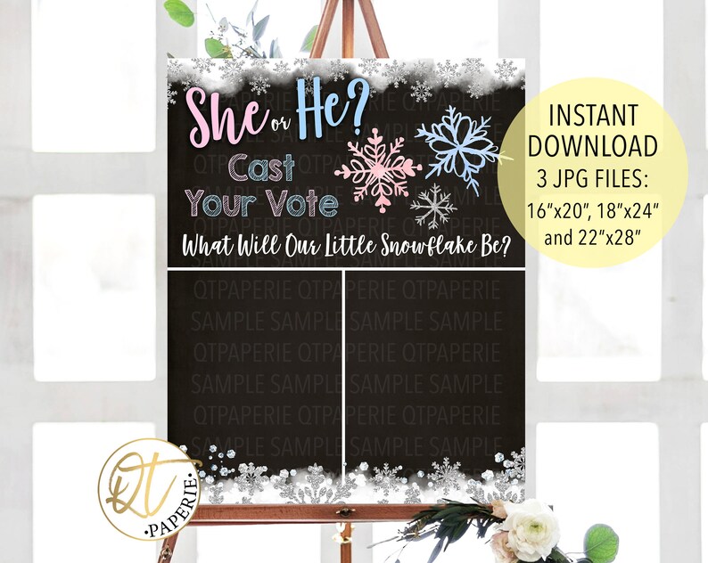 Snowflake Gender Voting Sign Instant Download Winter Gender | Etsy