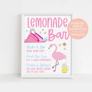 Lemonade Bar Sign for Water Slide Party | Flamingo Summer Birthday ...