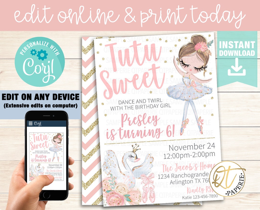 Ballerina Invitation Template, Ballerina Birthday Invitation, Swan ...