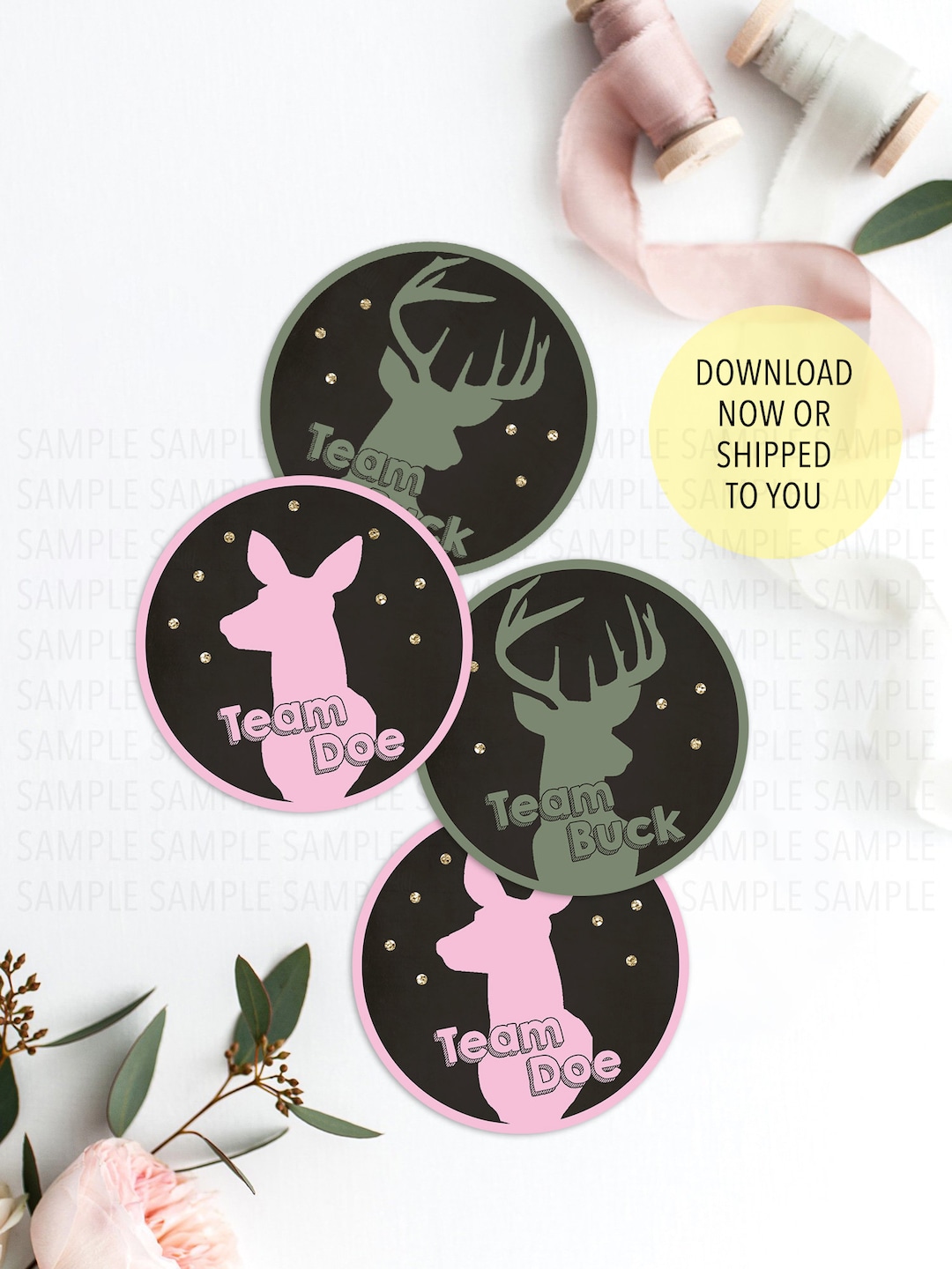 Camo Deer Gender Reveal Sticker, Hunting Gender Reveal Decor, Girl Team ...