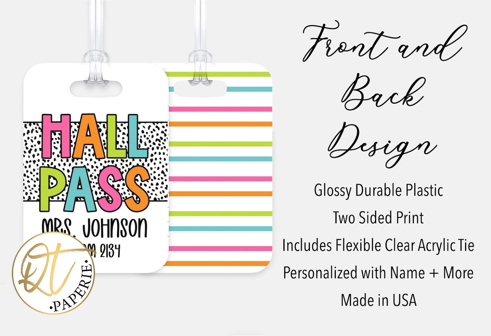 Personalized Classroom Hall Pass for Teachers, Dalmatian Dot ...