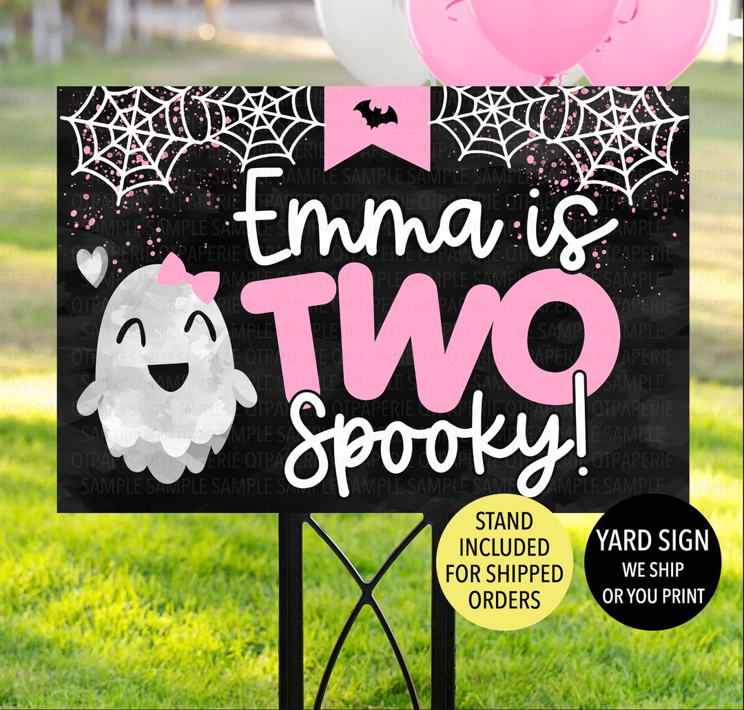Girl Two Spooky Birthday Sign, Halloween 2nd Birthday Party Welcome ...
