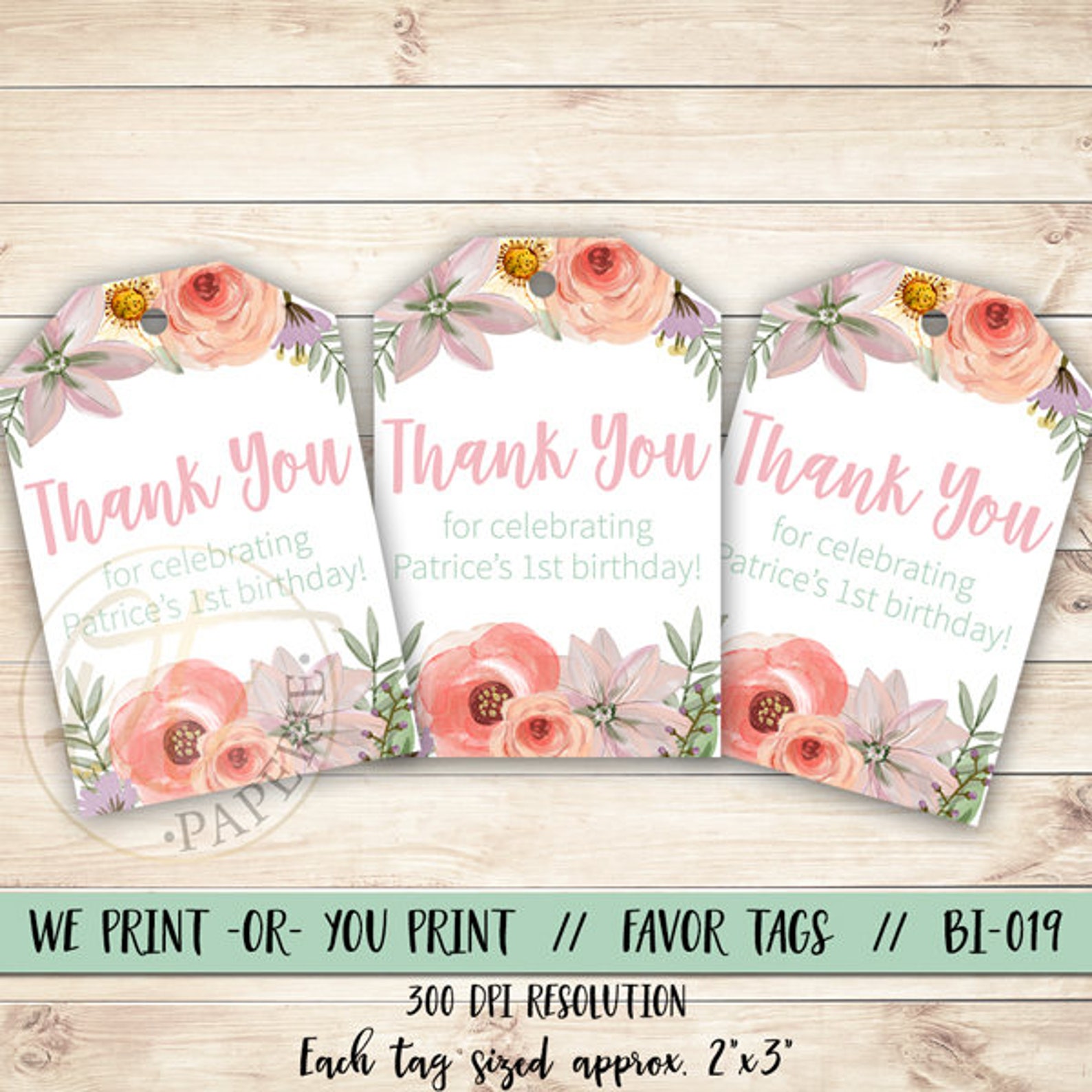 Spring Birthday Thank You Tag First Birthday Thank You Tag - Etsy