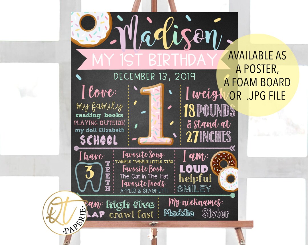 Donut First Birthday Chalkboard Sign, Donut 1st Birthday Poster, Donut ...