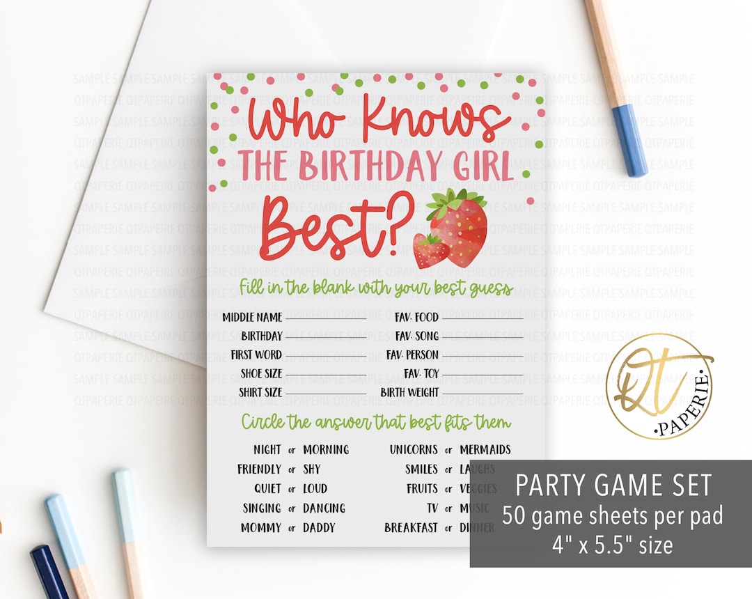 Strawberry Birthday Game, Berry First Party Game, Who Knows the ...