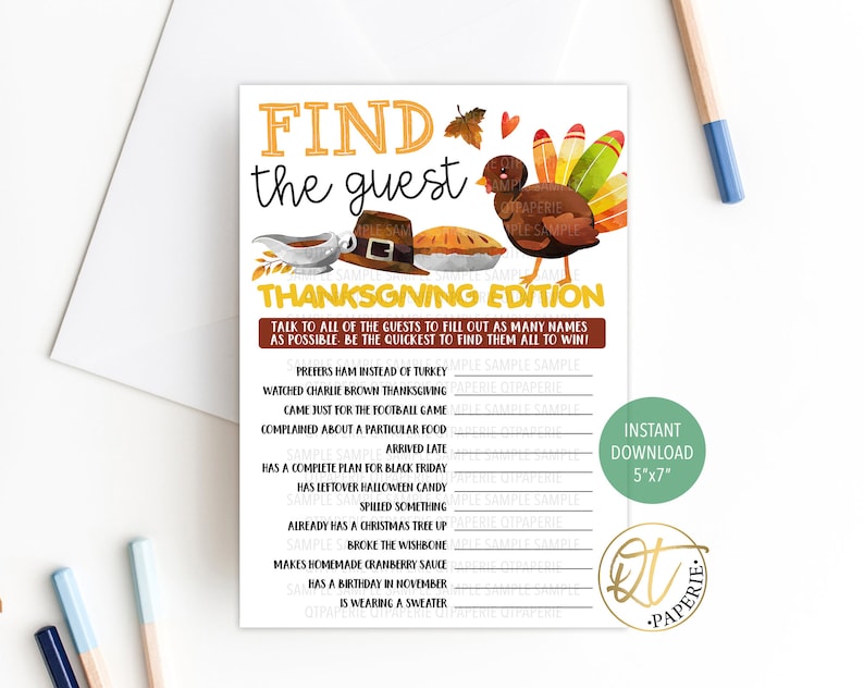 Find the Guest Thanksgiving Game, Thanksgiving Family Game, Fun ...
