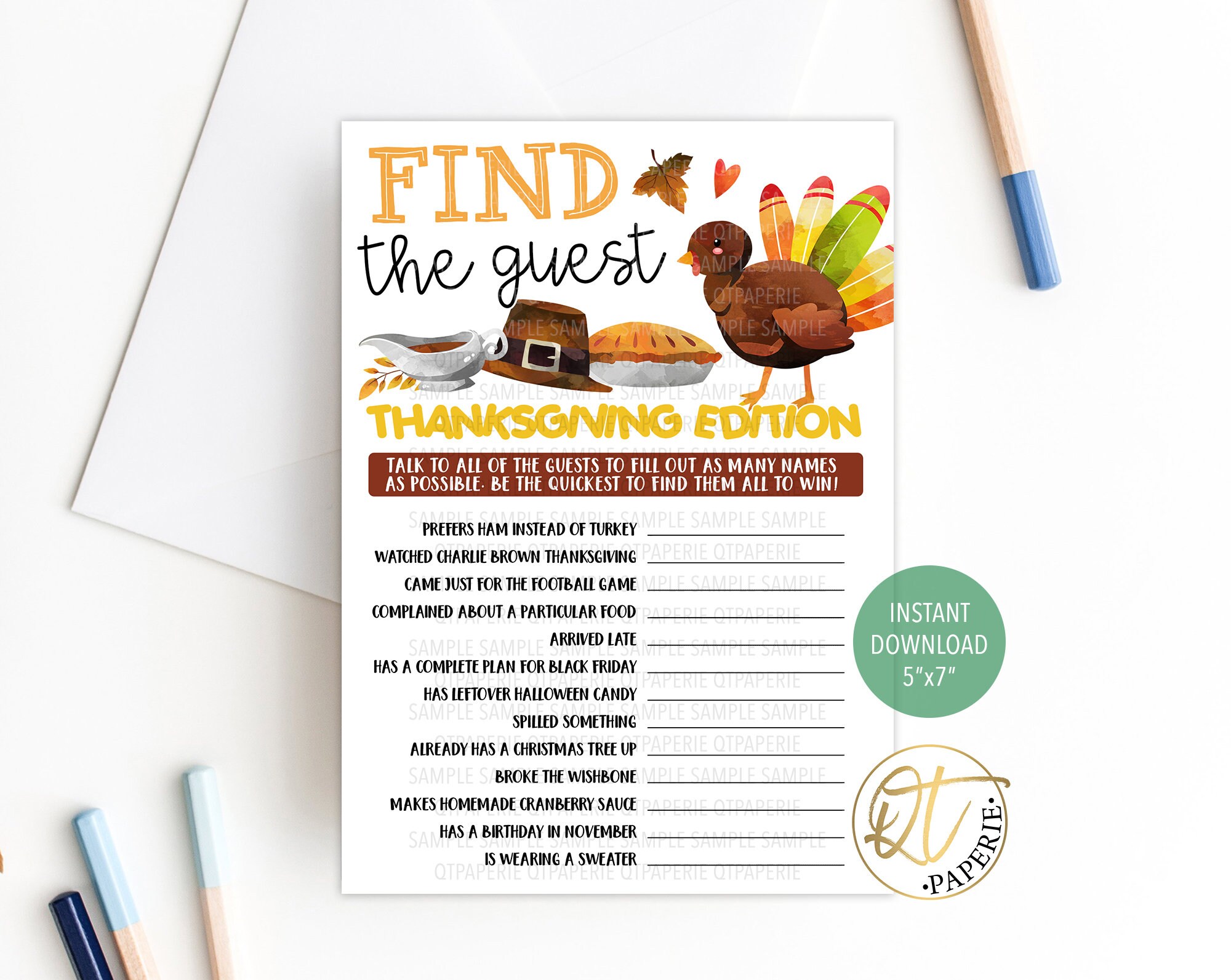 Find the Guest Thanksgiving Game Thanksgiving Family Game - Etsy