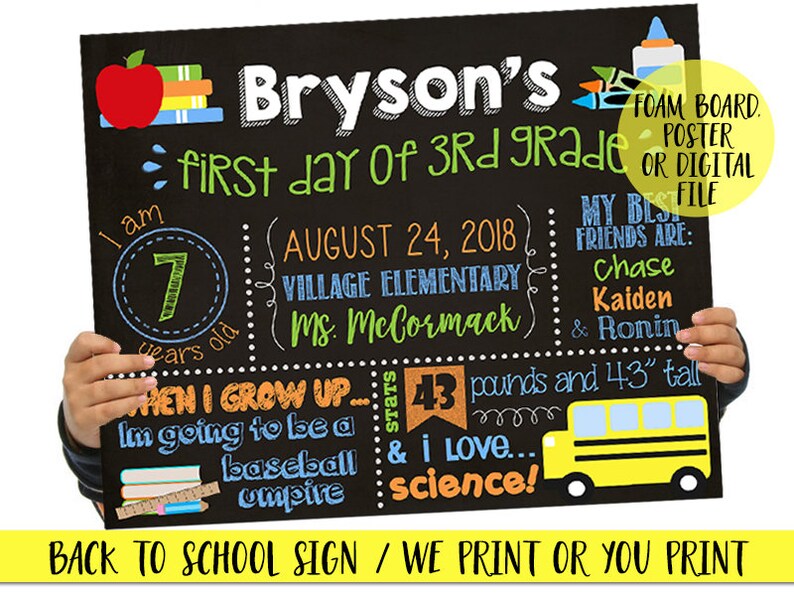 Girl Back to School Chalkboard 1st Day of School Sign Girl | Etsy