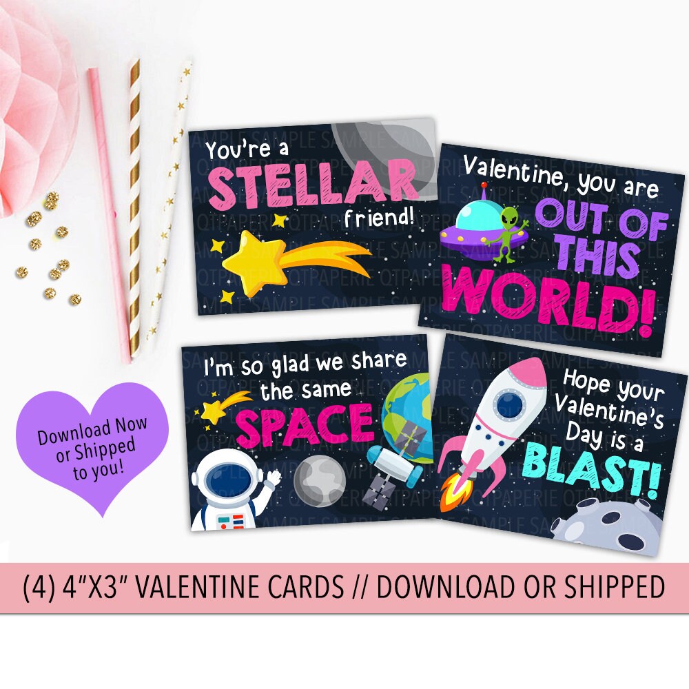 Girl Outer Space Valentine Card Space Valentine's Day - Etsy