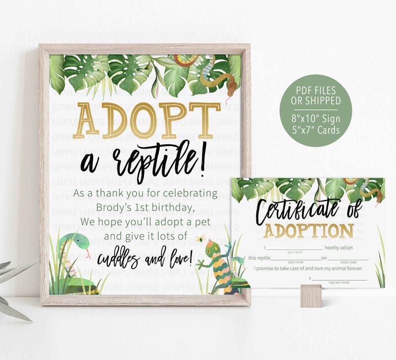 Adopt a Reptile Sign Reptile Adoption Certificate Reptile - Etsy