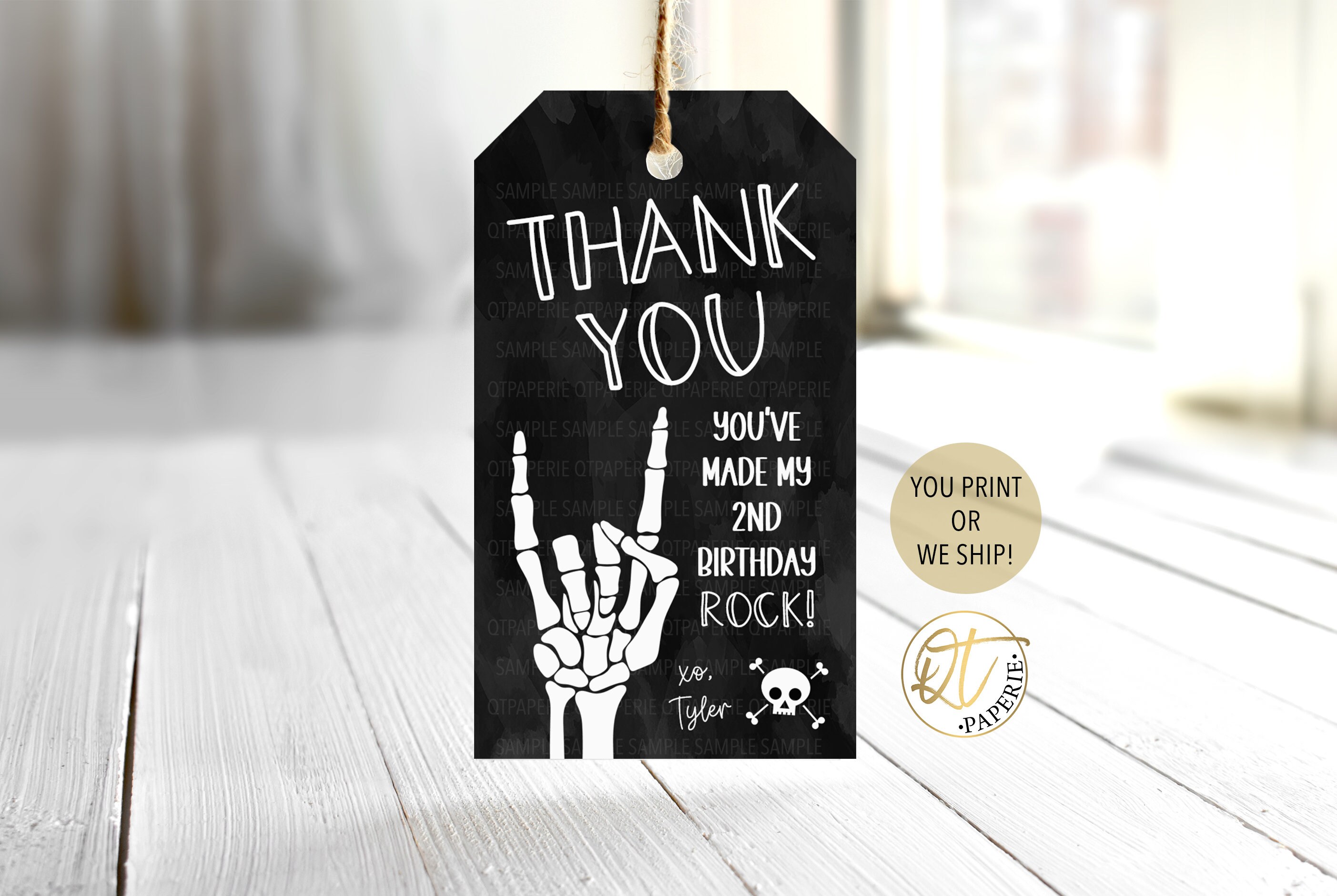 Pink Bad Two the Bone Thank You Tag, Girl Rock on Birthday Thank You ...